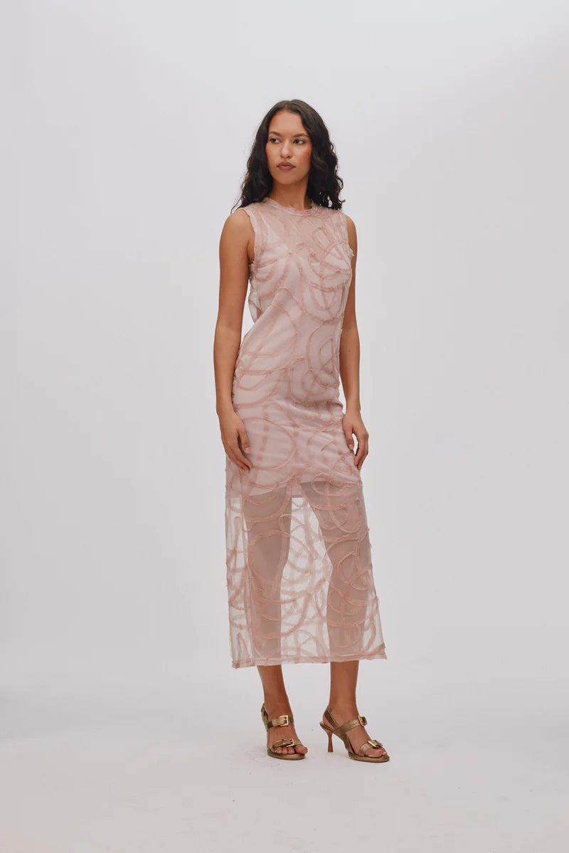Rabens Saloner Vita Scribble Long Dress - Blush – Korsbæk